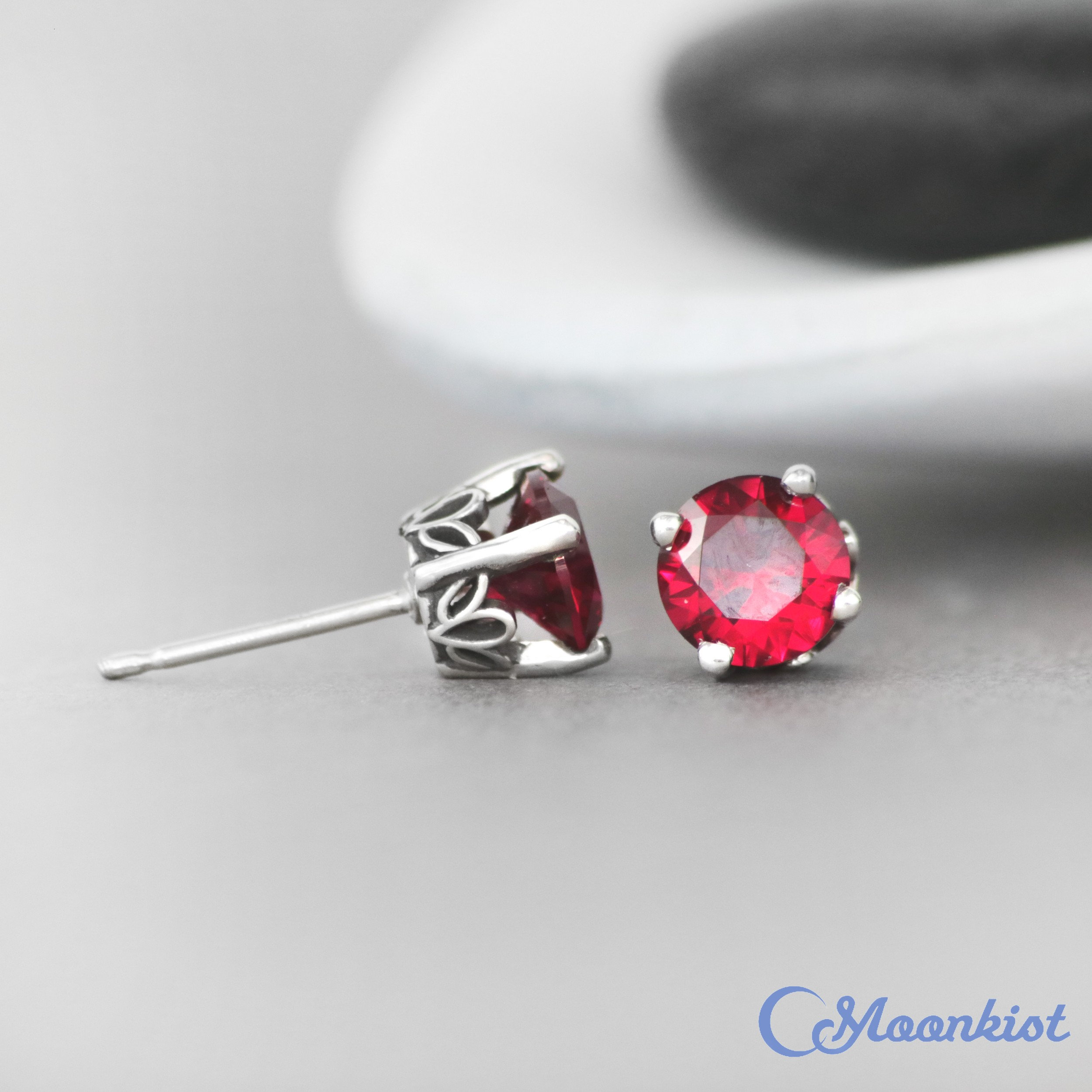 Deep Red Ruby Stud Earrings for Women Sterling Silver Ruby | Etsy