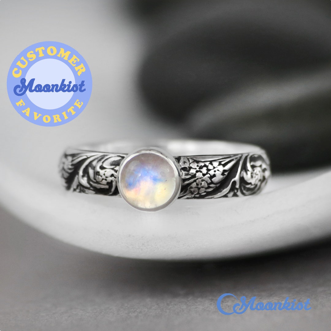 Rainbow Moonstone Promise Ring, Sterling Silver Moonstone Engagement ...