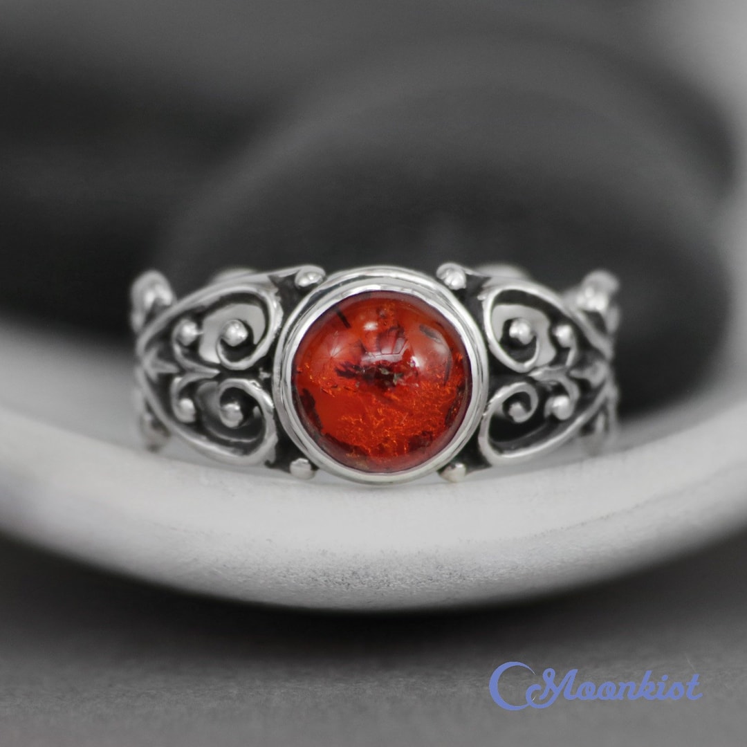 Amber Engagement Ring, Sterling Silver Amber Ring, Baltic Amber Promise ...