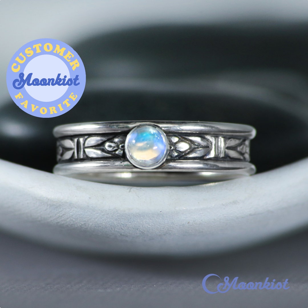 Mens Moonstone Ring, Sterling Silver Mens Engagement Ring, Forget Me ...