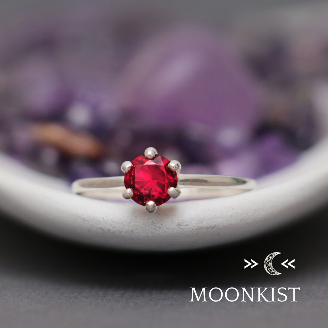 Classic Ruby Solitaire Ring, Sterling Silver Ruby Engagement Ring, July ...
