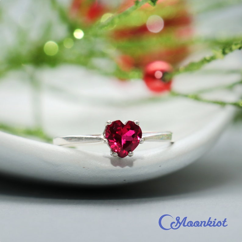 Sterling Silver Ruby Heart Ring Heart Engagement Ring Heart - Etsy