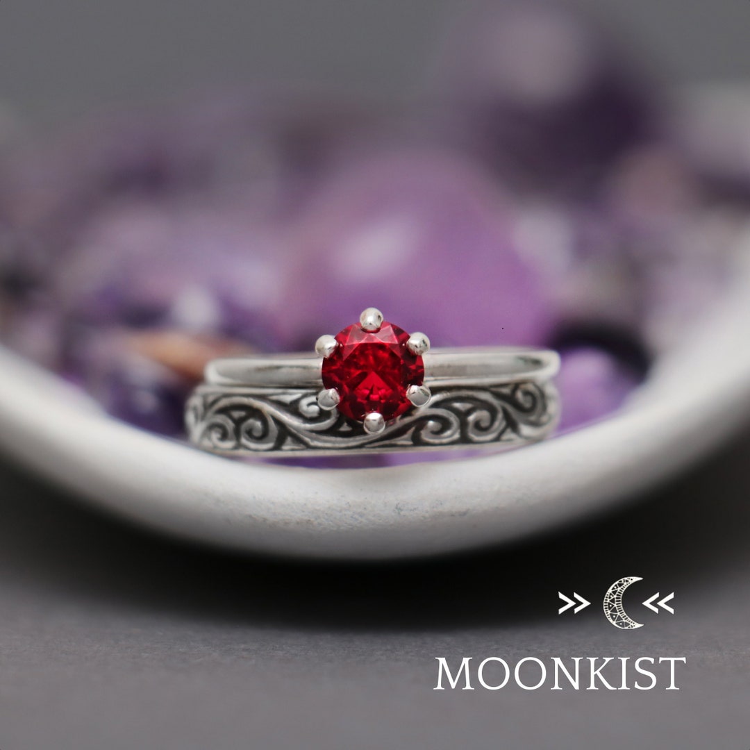 Vintage Style Solitaire Wedding Ring Set, Sterling Silver Classic ...