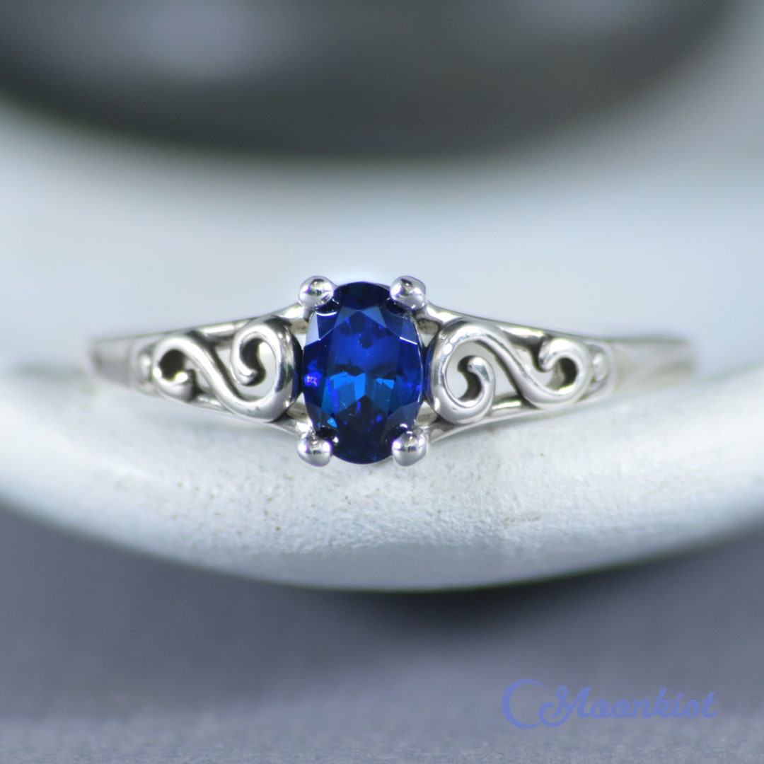 Dainty Oval Sapphire Ring, Sterling Silver Blue Sapphire Ring, Sapphire ...