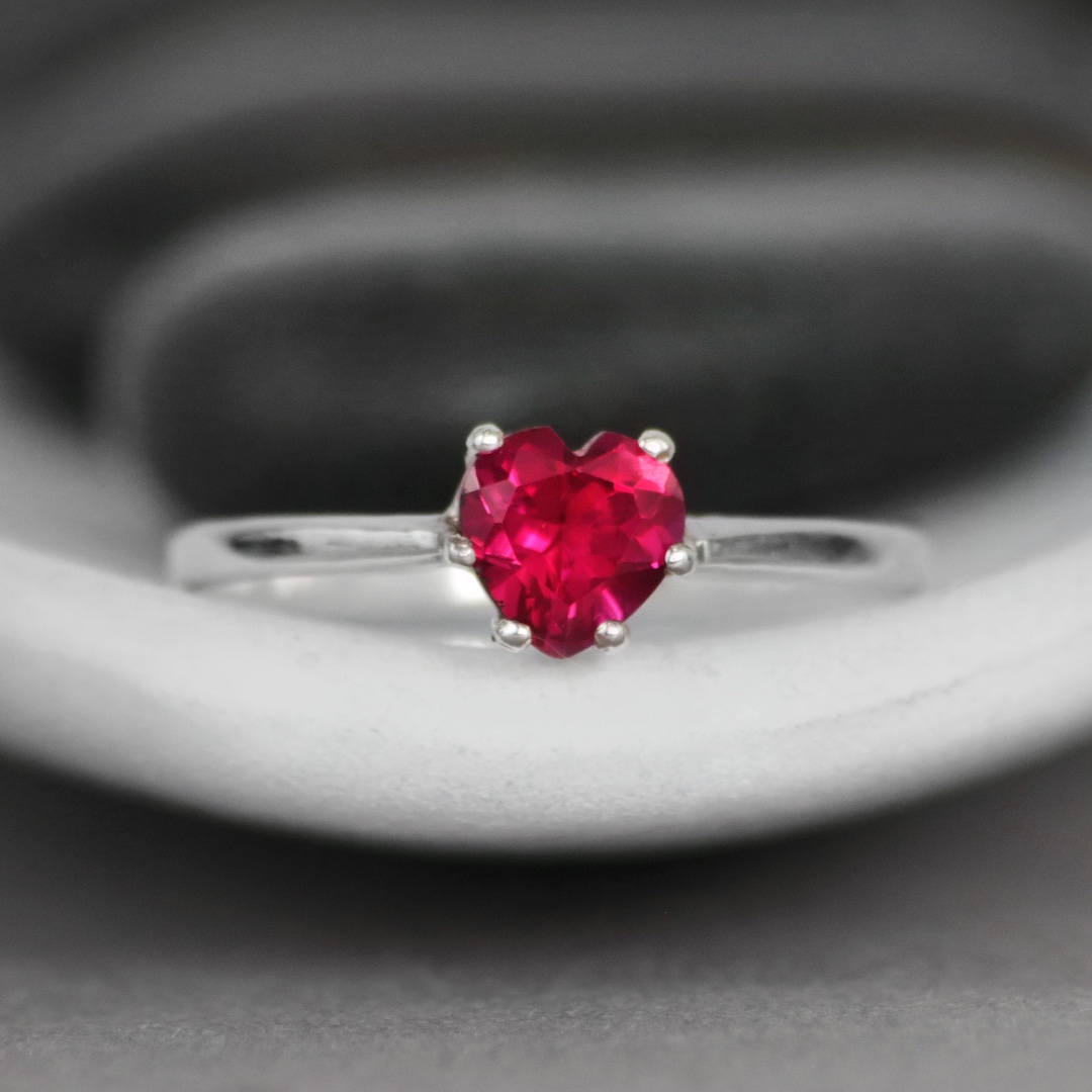 Sterling Silver Ruby Heart Ring Heart Engagement Ring Heart - Etsy
