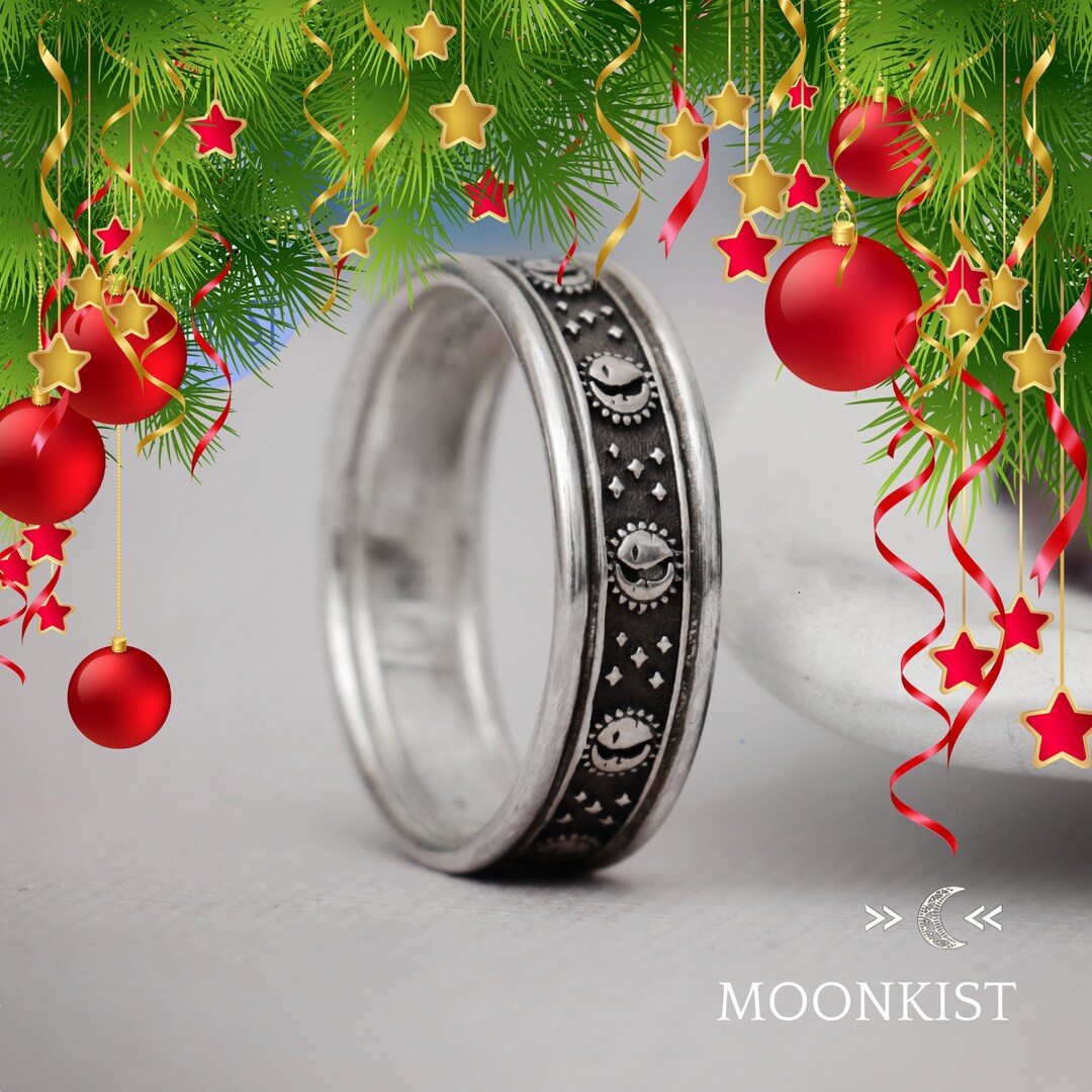 Sun and Moon Ring, Sterling Silver Eclipse Wedding Band, Handmade ...