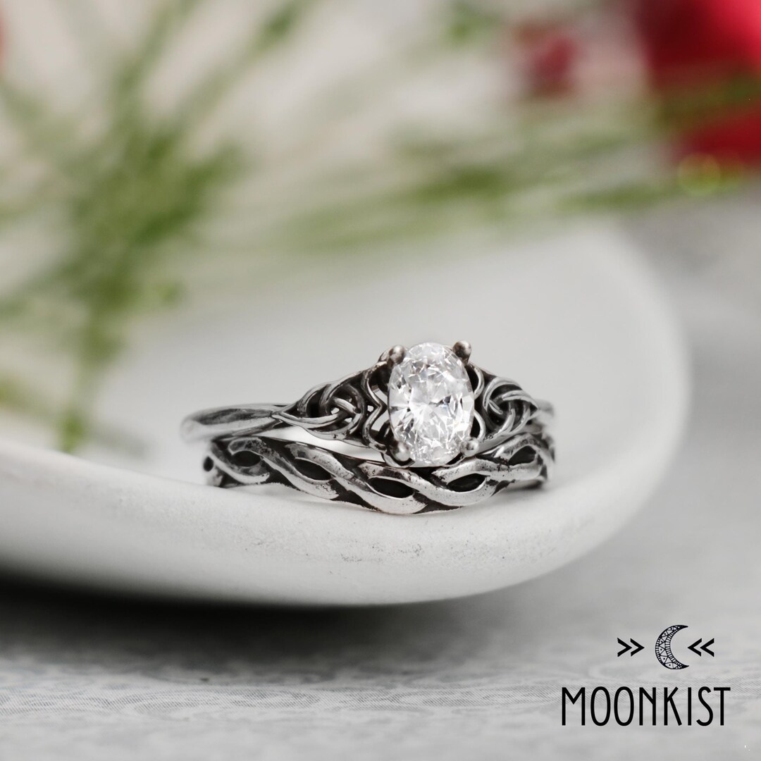 Dainty Celtic Engagement Ring Set, Sterling Silver Celtic Bridal Set ...