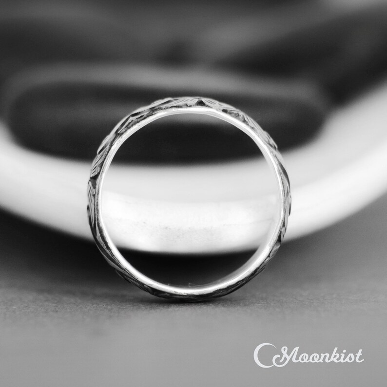 Scroll Wedding Band Sterling Silver Posy Ring Botanical - Etsy