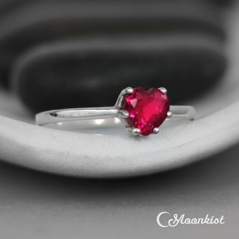 Sterling Silver Ruby Heart Ring Heart Engagement Ring Heart - Etsy