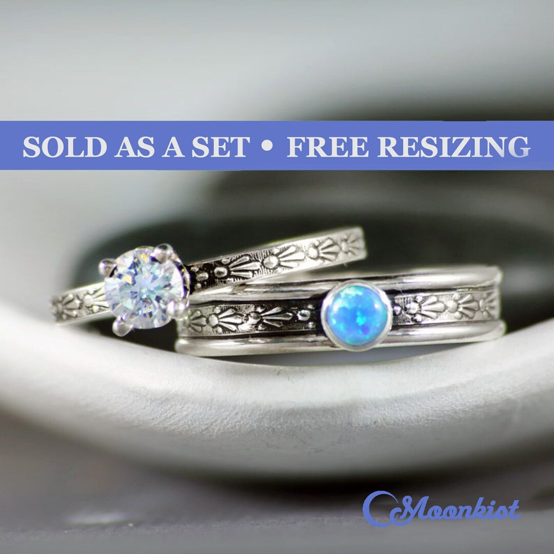 Matching Shooting Star Engagement Rings, Celestial Promise Rings for ...