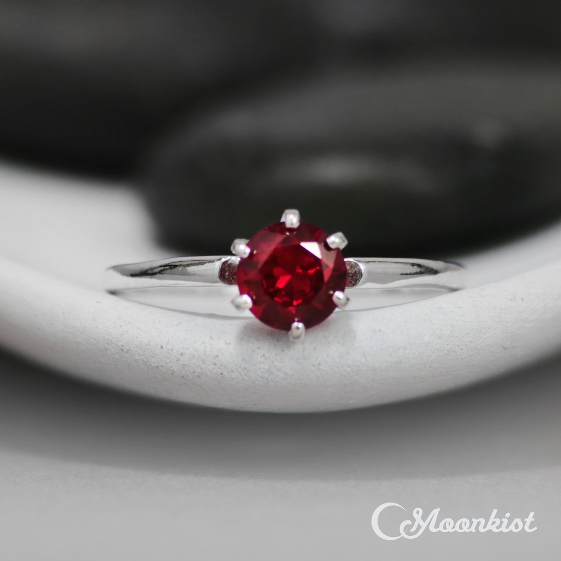 Classic Ruby Solitaire Ring Sterling Silver Ruby Engagement | Etsy