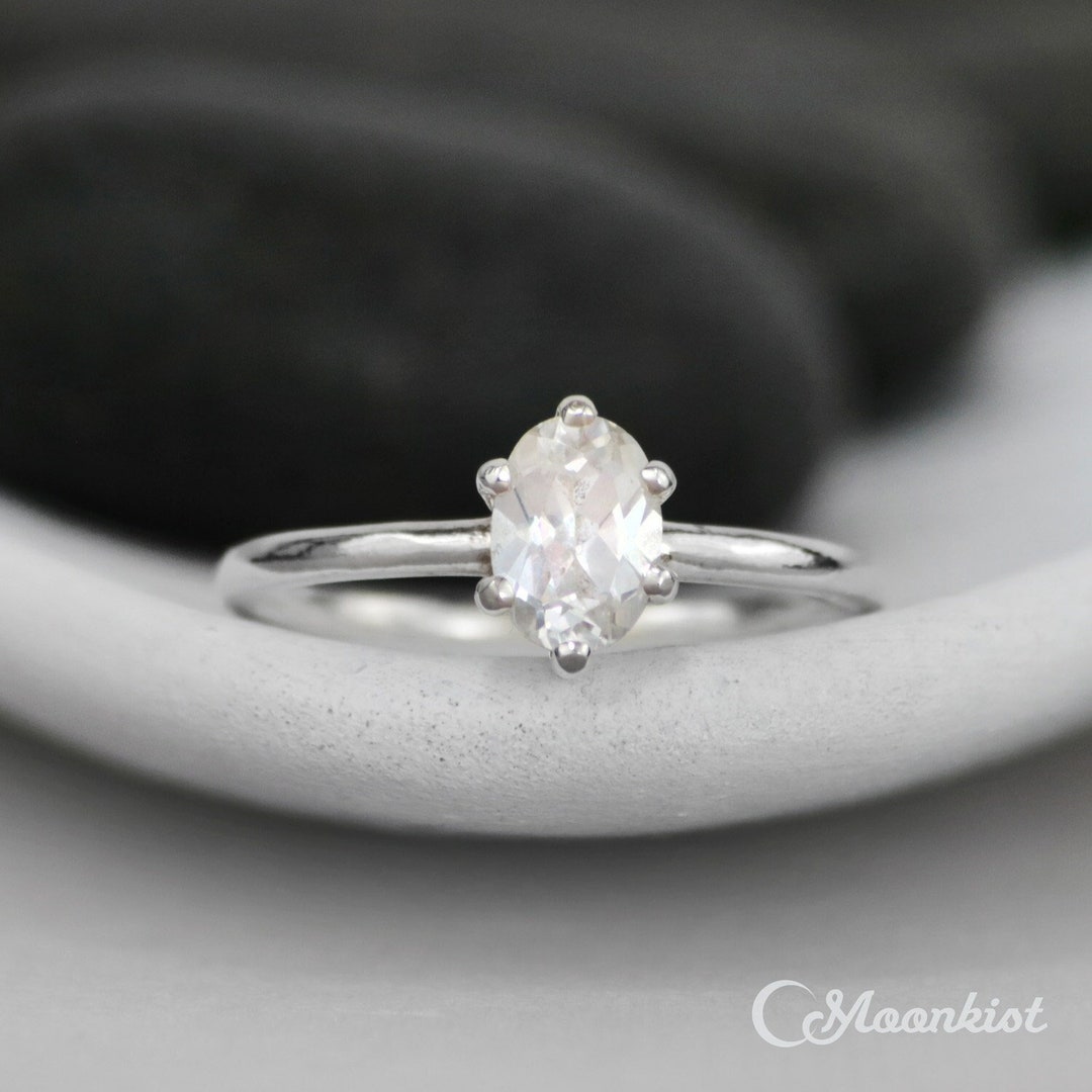 White Sapphire Engagement Ring, Sterling Silver White Sapphire Ring, 6 ...