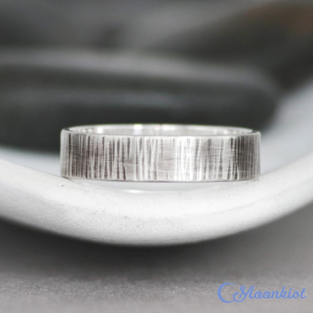 Sterling Silver Birch Bark Ring, Nature Inspired Wedding Band for Men ...