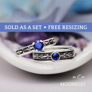 Blue Sapphire Matching Promise Rings for Couples, His and Hers Wedding ...