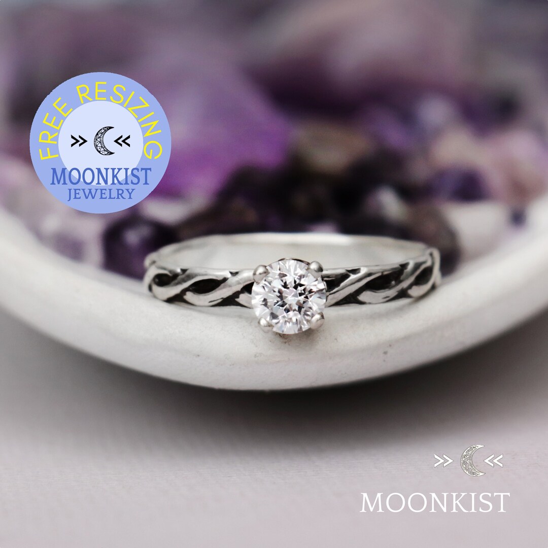 Dainty 5mm Round Celtic Solitaire Engagement Ring for Women, Sterling ...