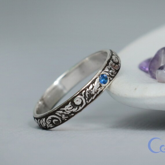 Size 10 Ring Blue Sapphire Band Ring Sterling Silver Vine Wedding Band Womens Thumb Ring September Birthstone Moonkist Designs Etsy