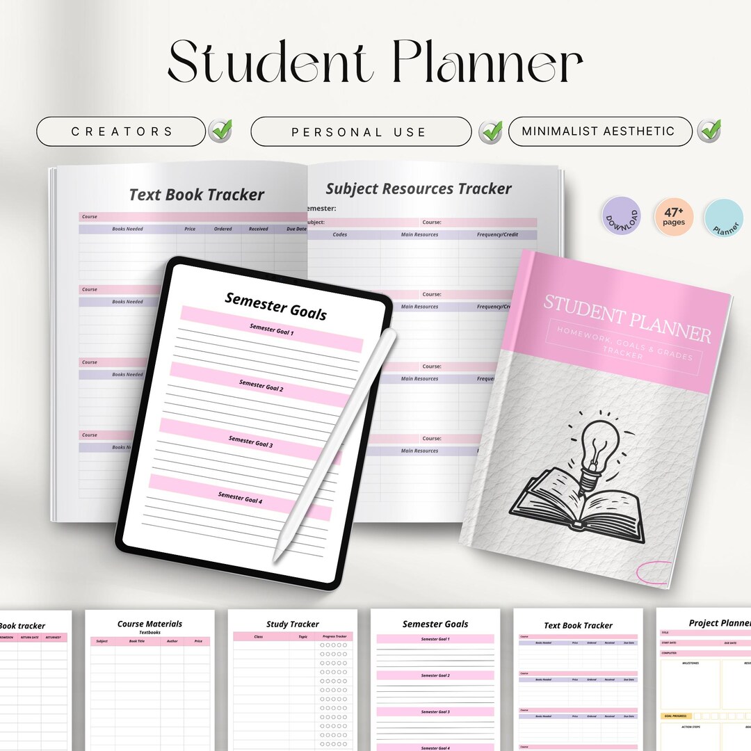 Student Planner Printable, Academic Digital Planner for College and ...