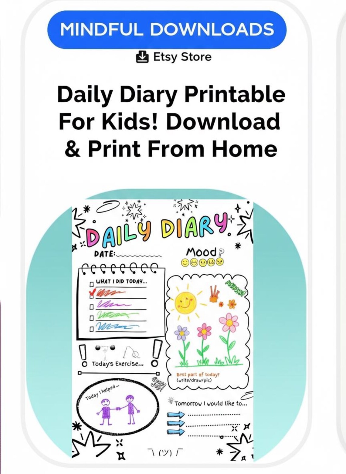Kids Daily Diary – A4 Printable Page | Neurodiversity-friendly Mood ...