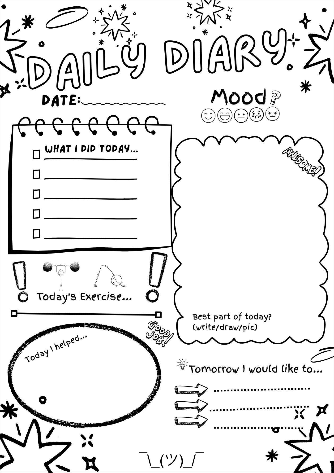 Kids Daily Diary – A4 Printable Page | Neurodiversity-friendly Mood ...