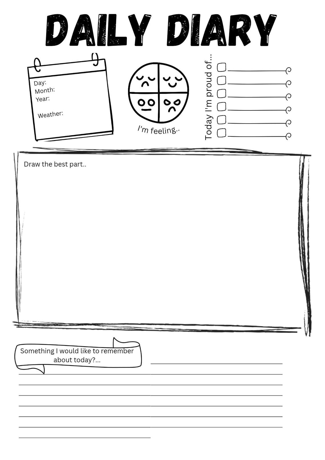 Kids Daily Diary – A4 Printable Page | Neurodiversity-friendly Mood ...