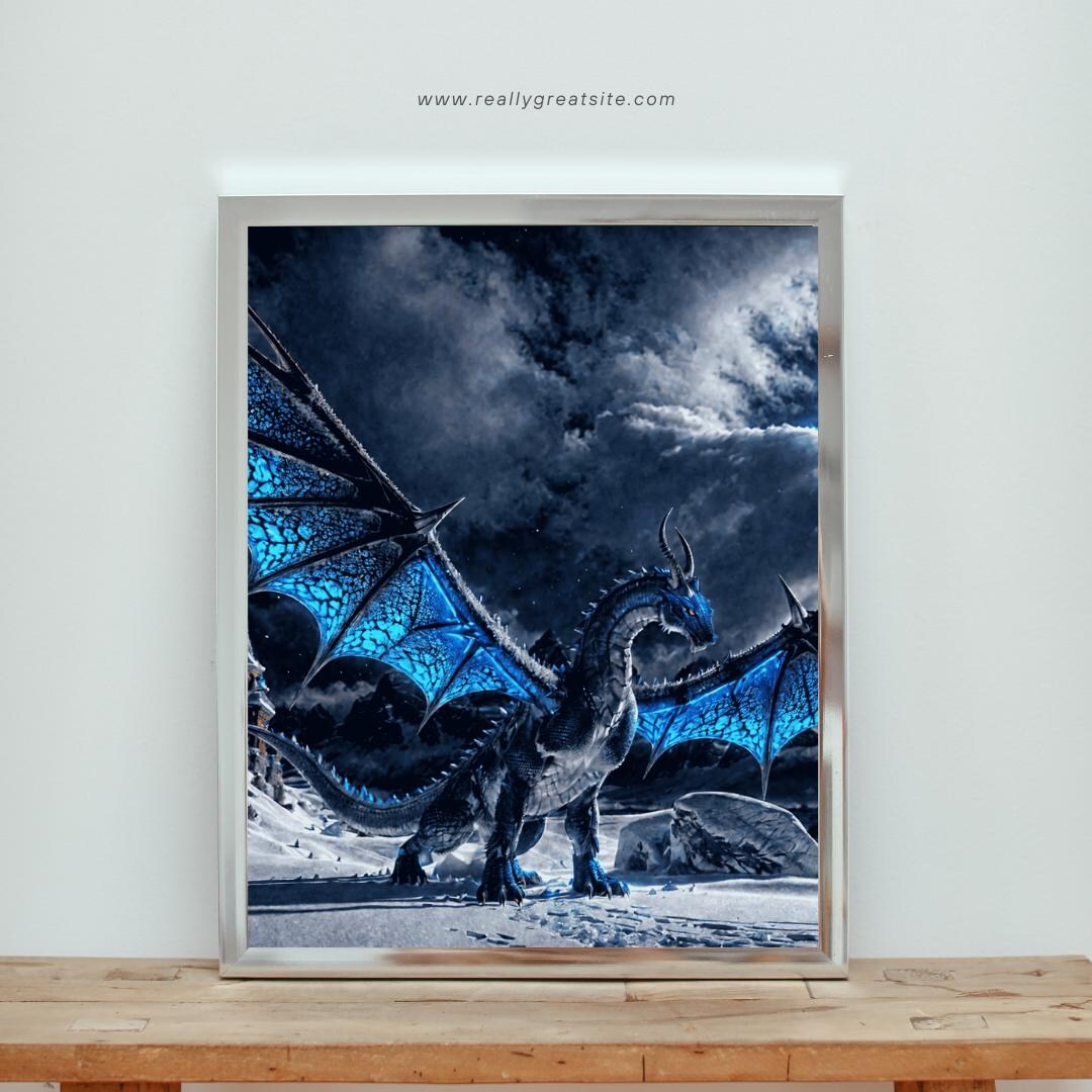 Warden of the Frozen Moon - Blue Ice Dragon Fantasy Wall Art | Dnd ...