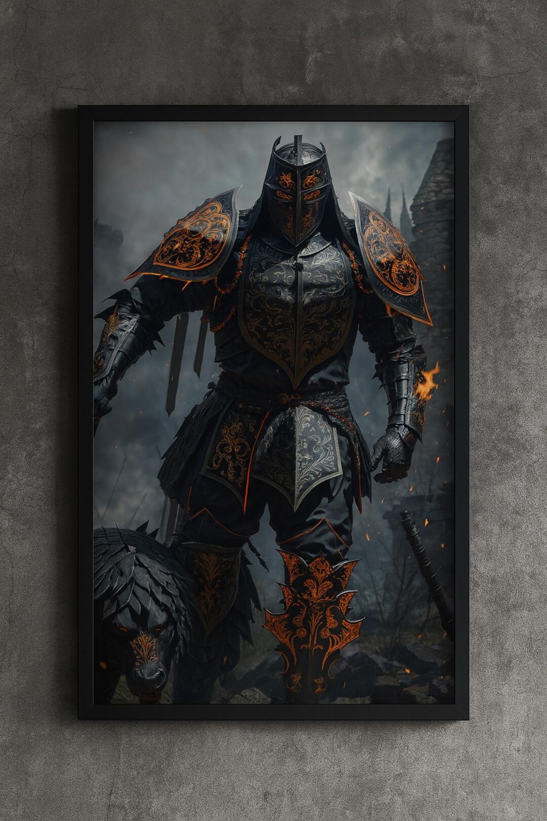 Dark Paladin & Hellhound – Gothic Fantasy Warrior Wall Art | Medieval ...