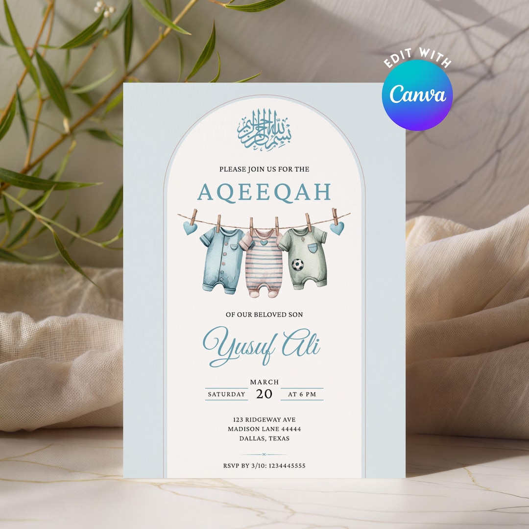 Aqeeqah Invitation Muslim Baby Shower Invitation | Baby Boy Aqiqah ...