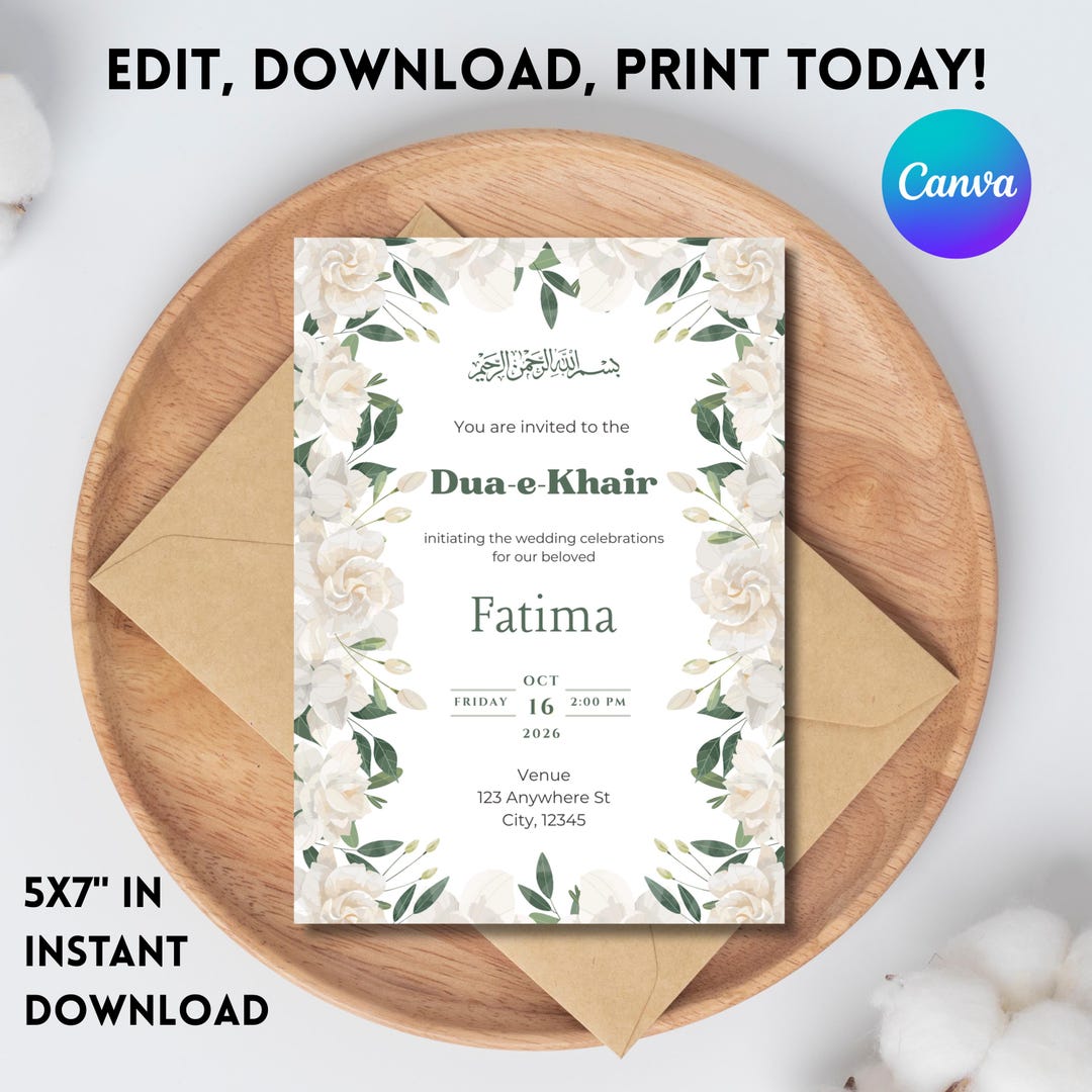 Dua E Khair Invitation: White Green Floral Islamic Muslim Prayer ...