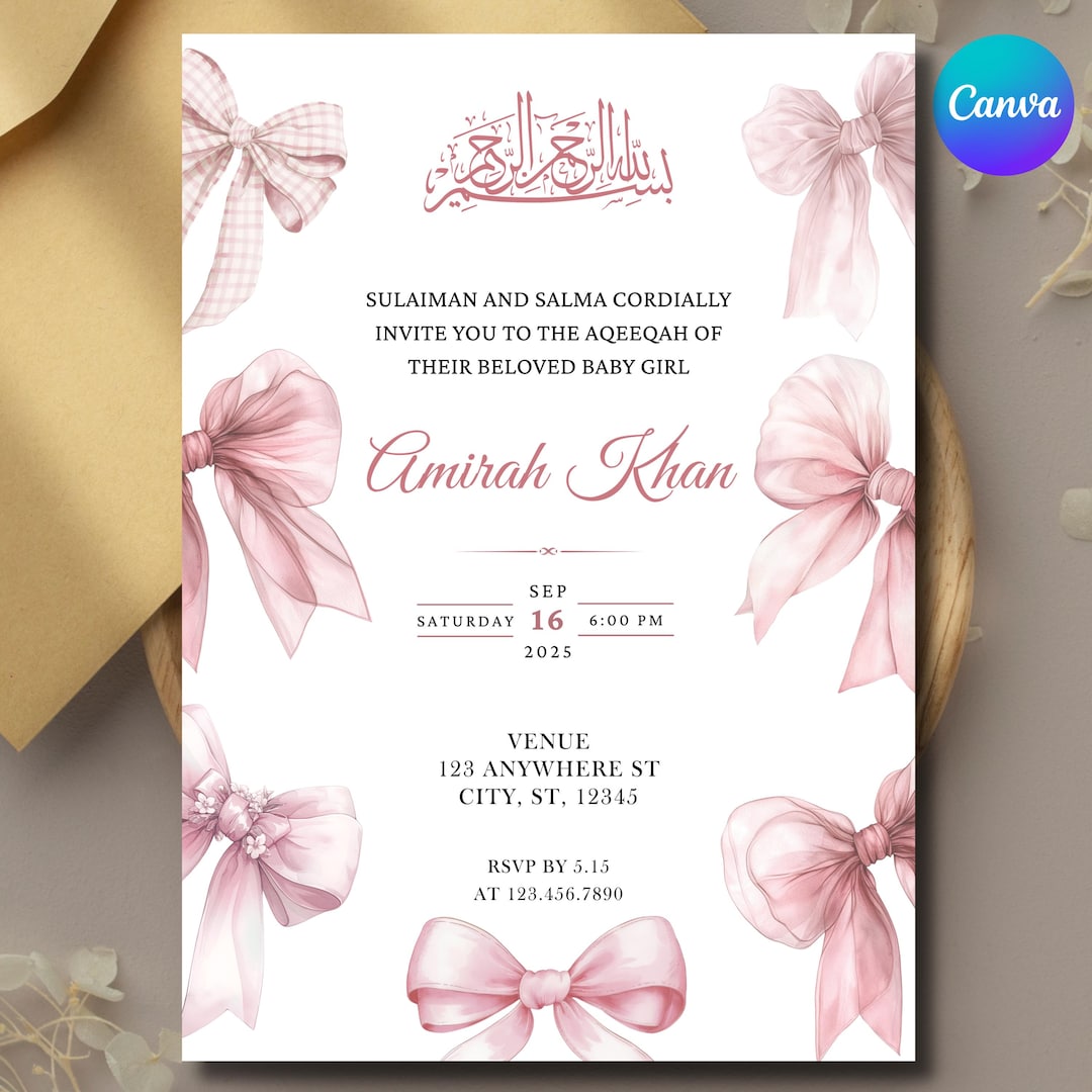 Aqeeqah Invitation Muslim Baby Shower Invitation | Baby Girl Aqiqah ...