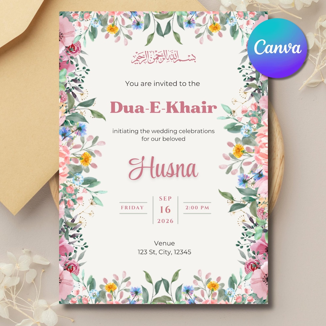 Dua E Khair Editable Video Invitation Card – Pink Floral Islamic ...