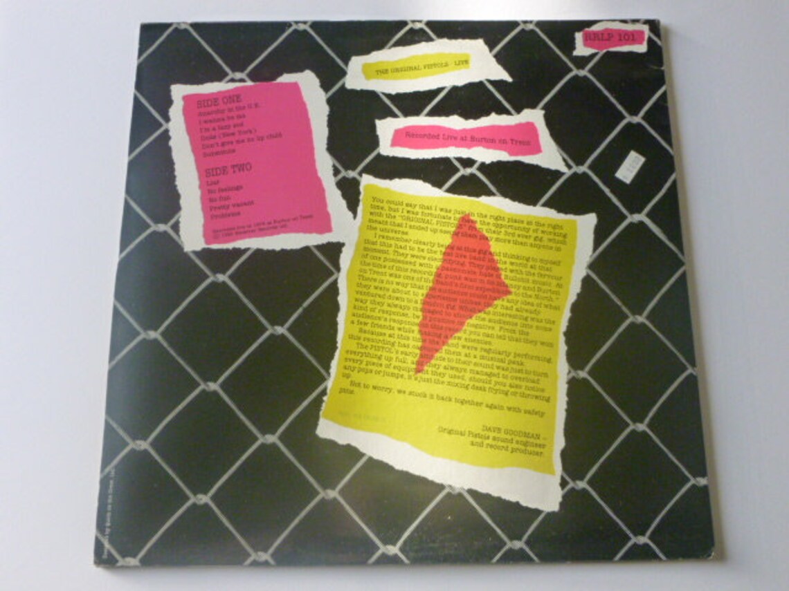 The Original Sex Pistols Live Vinyl Record Lp Rrlp 101 Double Etsy