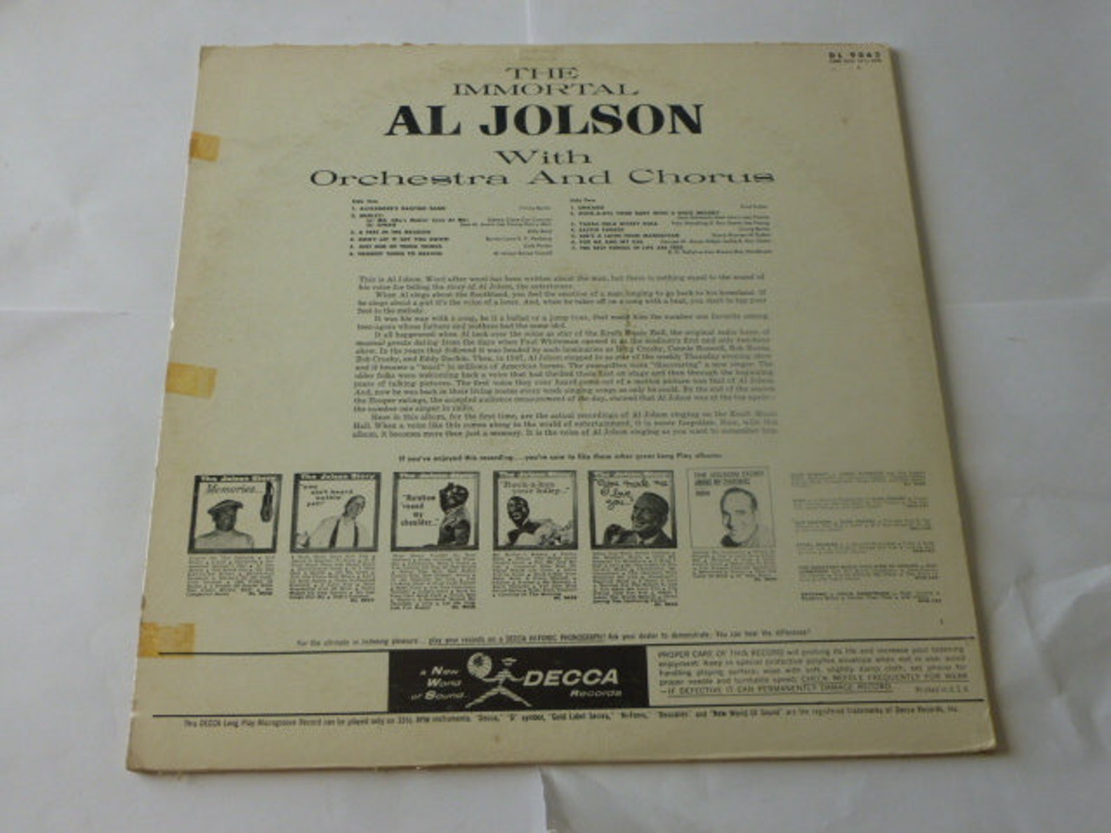 Al Jolson the Immortal Vinyl Record LP DL 9063 Decca Records 1958 - Etsy