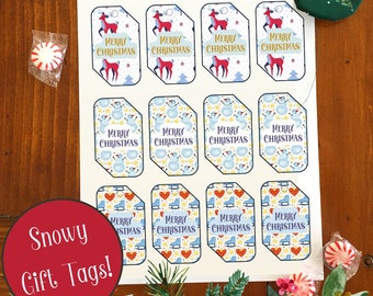 Merry Christmas Gift Tags Printables Retro Christmas Set of 3 Red and ...