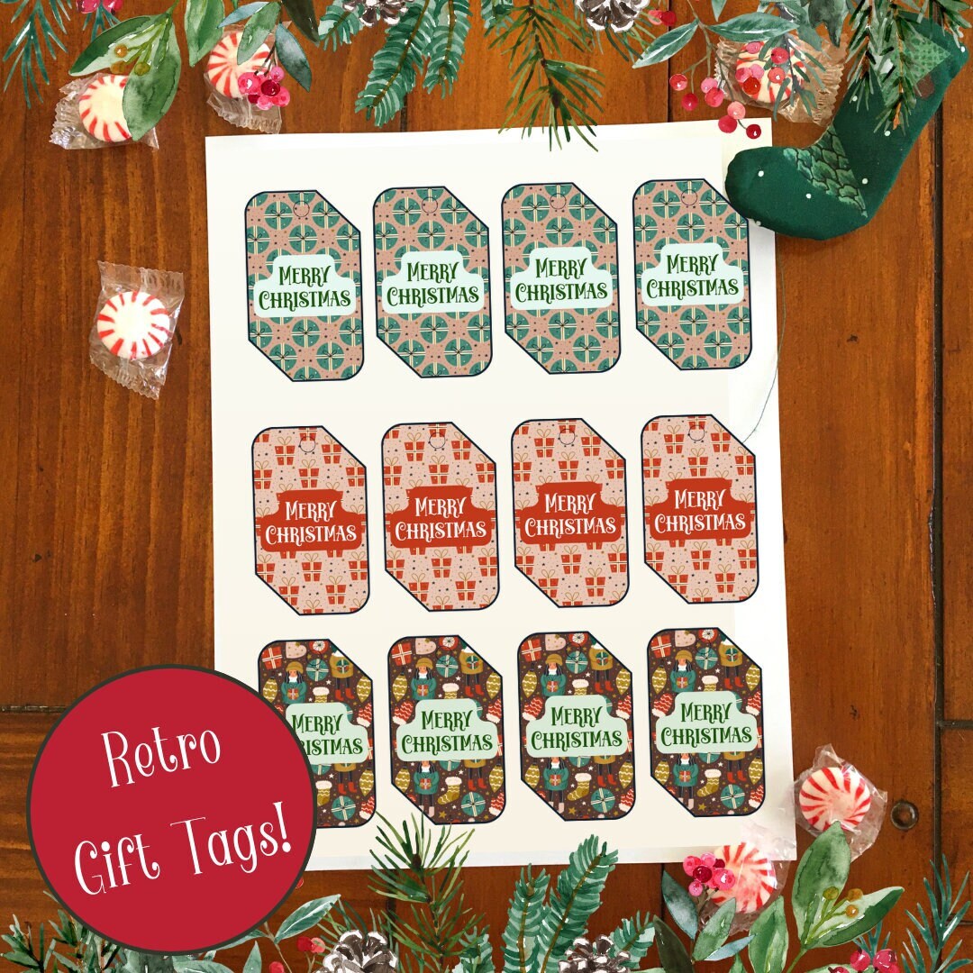 Merry Christmas Gift Tags Printables Retro Christmas Set of 3 Red and ...
