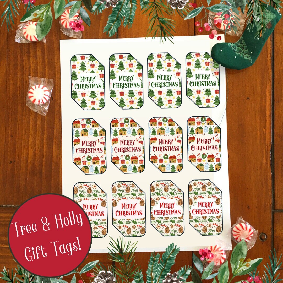 Merry Christmas Gift Tags Printables Christmas Tree Set of 3 Red and ...