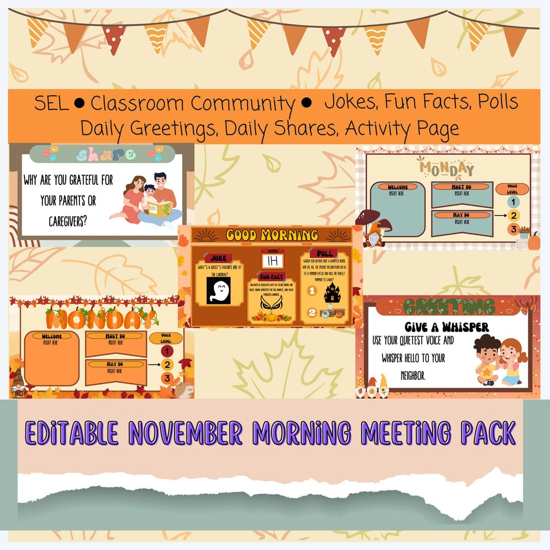 Editable November Morning Meeting Pack 2 | Daily Slides for SEL ...
