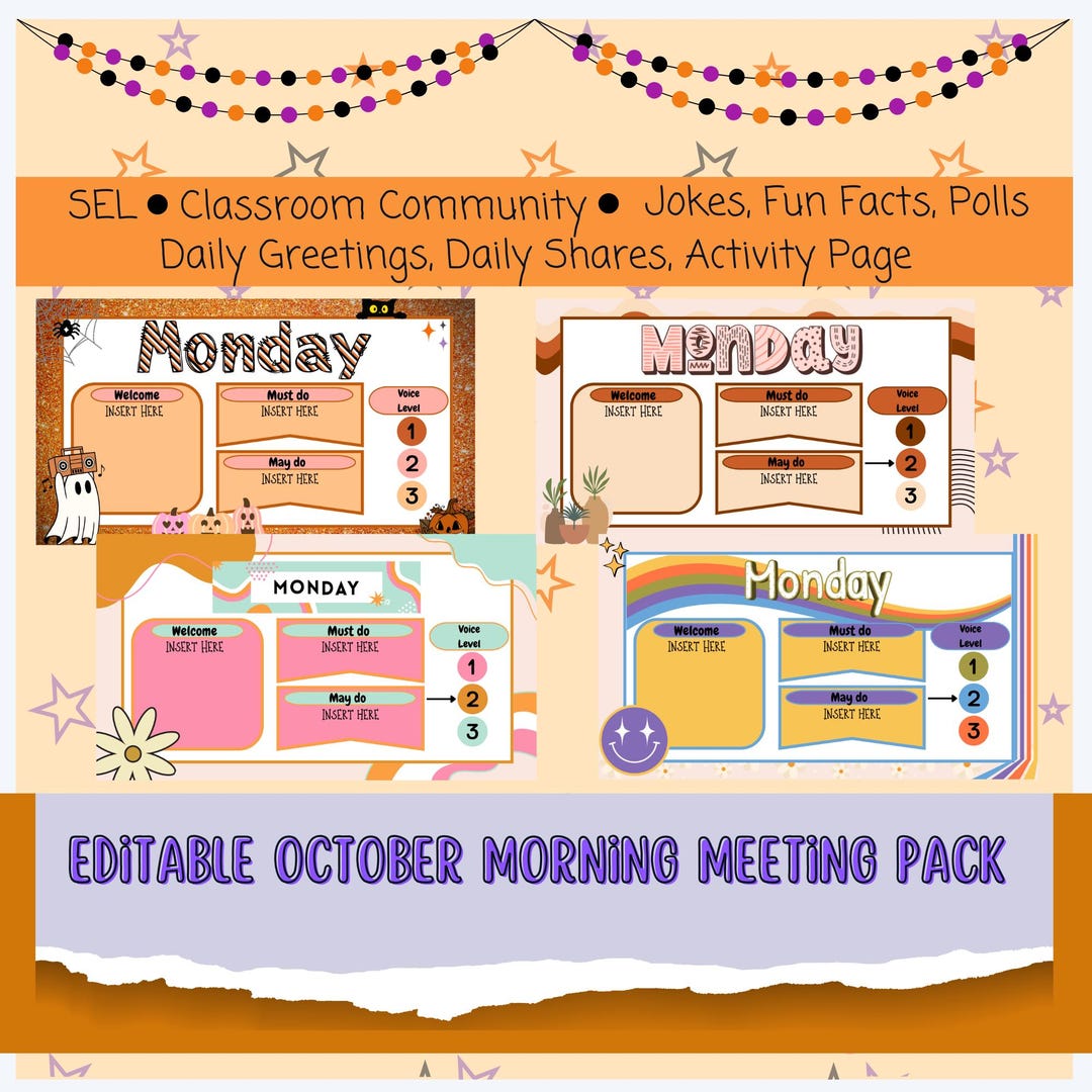 Editable October Morning Meeting Pack 2 | Daily Slides for SEL ...