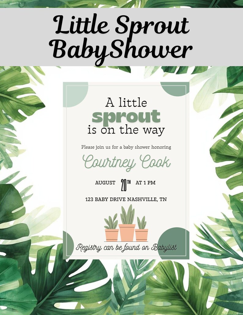 Personalized Little Sprout Baby Shower Invitation, Editable Baby Shower ...