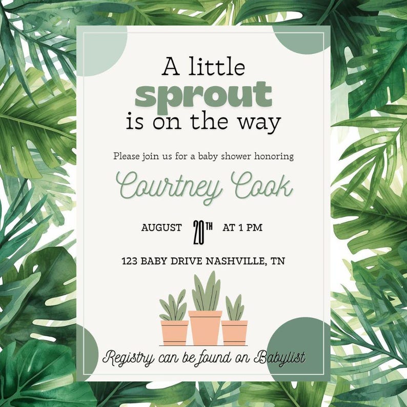 Personalized Little Sprout Baby Shower Invitation, Editable Baby Shower ...