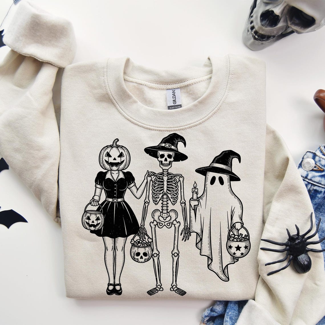 Spooky Halloween Trio PNG SVG PDF: Pumpkin, Skeleton, Ghost (digital ...