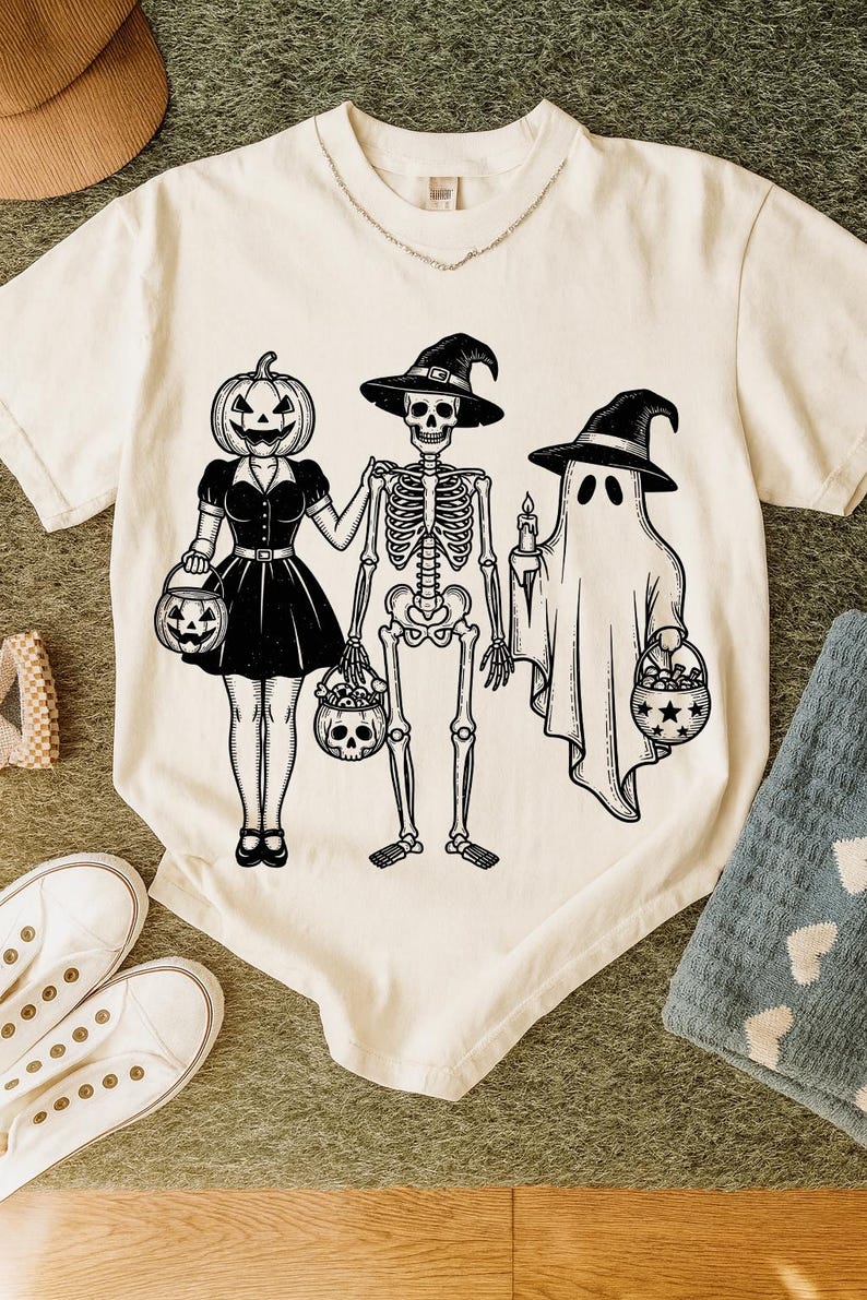 Spooky Halloween Trio PNG SVG PDF: Pumpkin, Skeleton, Ghost (digital ...