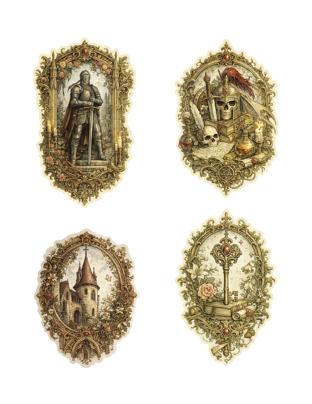 Gothic Medieval Stickers | Dark Academia, Antique Art (set of 12 PNG ...
