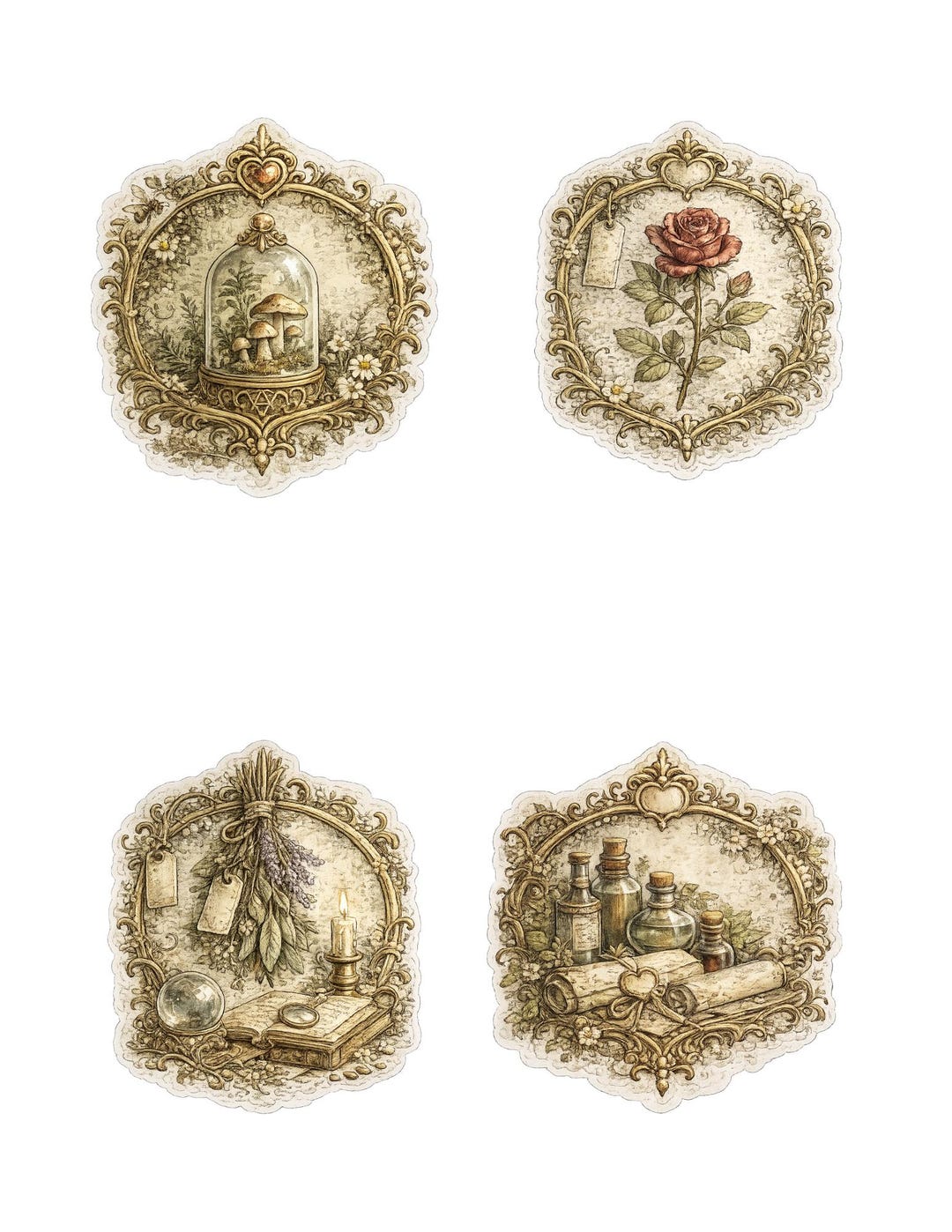 Vintage Botanical Stickers | Medieval Herbal Art, Gothic Decor (set of ...