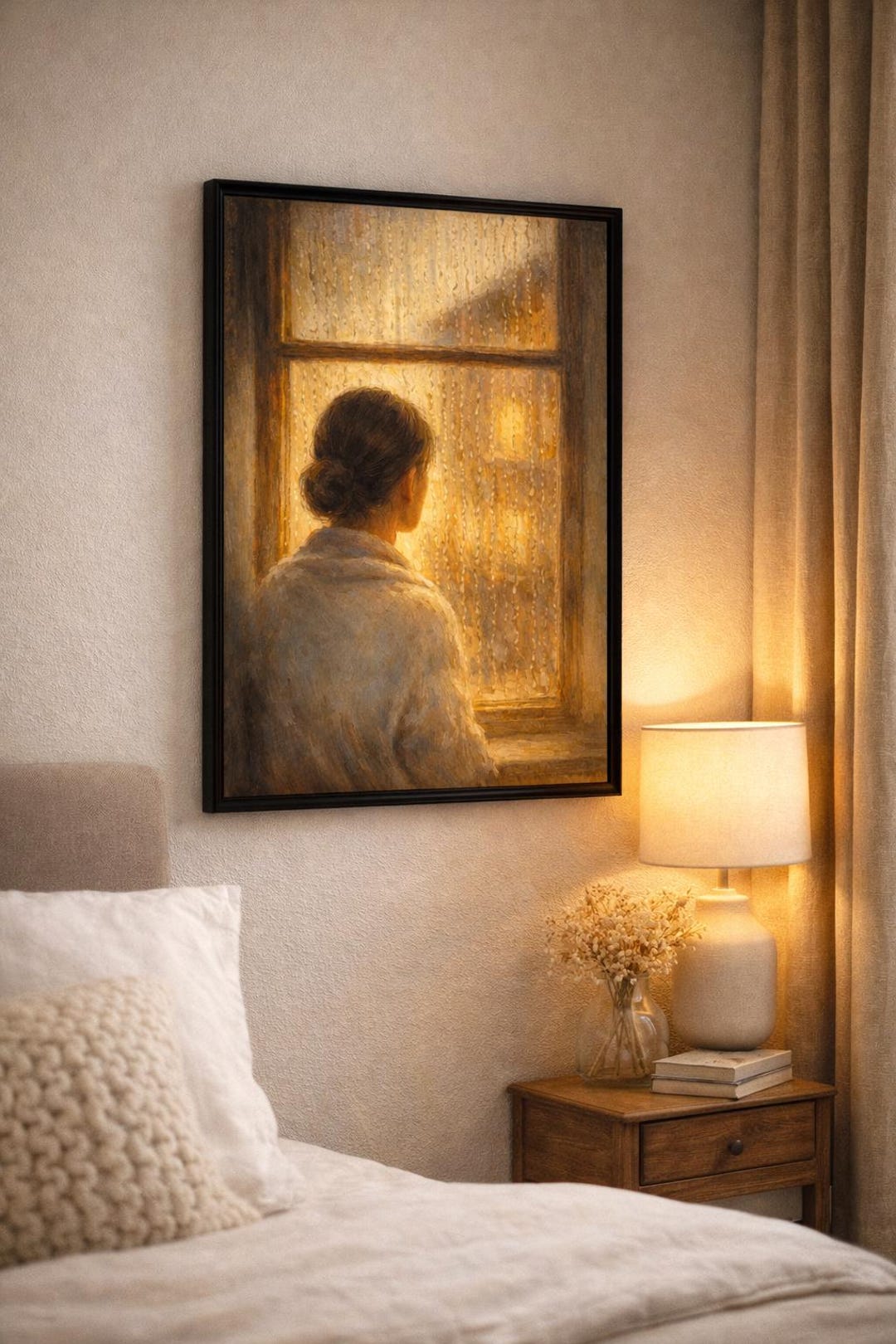 Rainy Day Window Art Print, Woman Looking at Rain, Cozy Home Decor ...