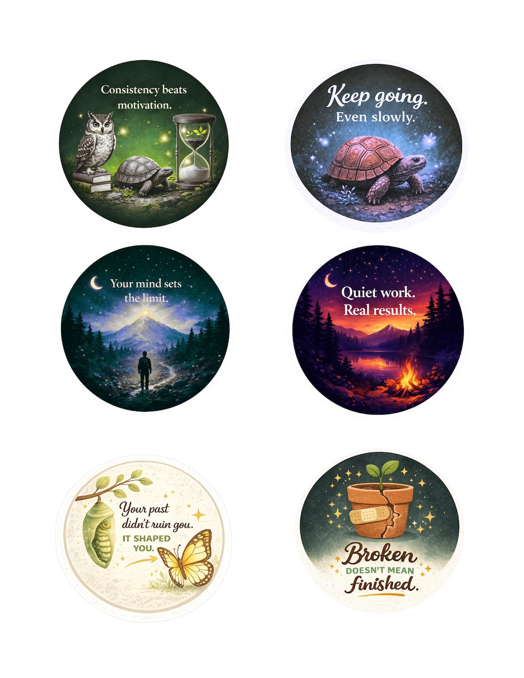 Motivational Sticker Set | Calm, Growth Mindset (12-piece Pack - Etsy