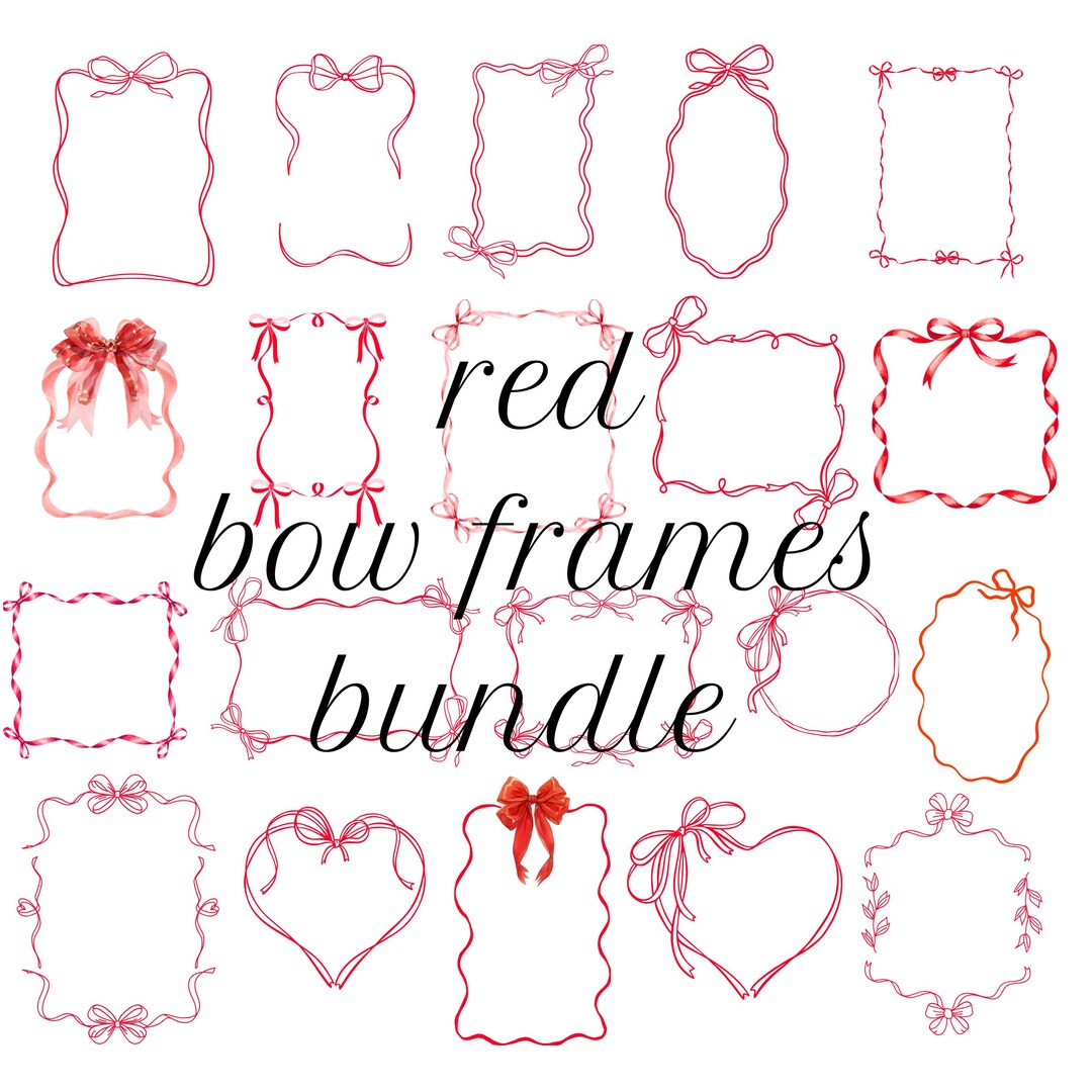 Red Bow Frame Bundle, PNG SVG Red Ribbon Frames, Coquette Bow Borders ...