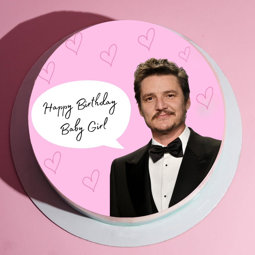Pedro Pascal Pink Birthday Cake Topper – Edible Image, Round Cake ...
