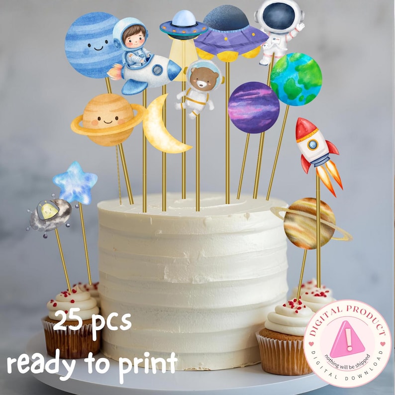 Printable Space Cake Topper Bundle, 25+ Outer Space Birthday ...
