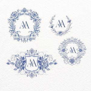 Custom Monogram Crest Logo | DIGITAL FILE | Personalized Floral Frame ...