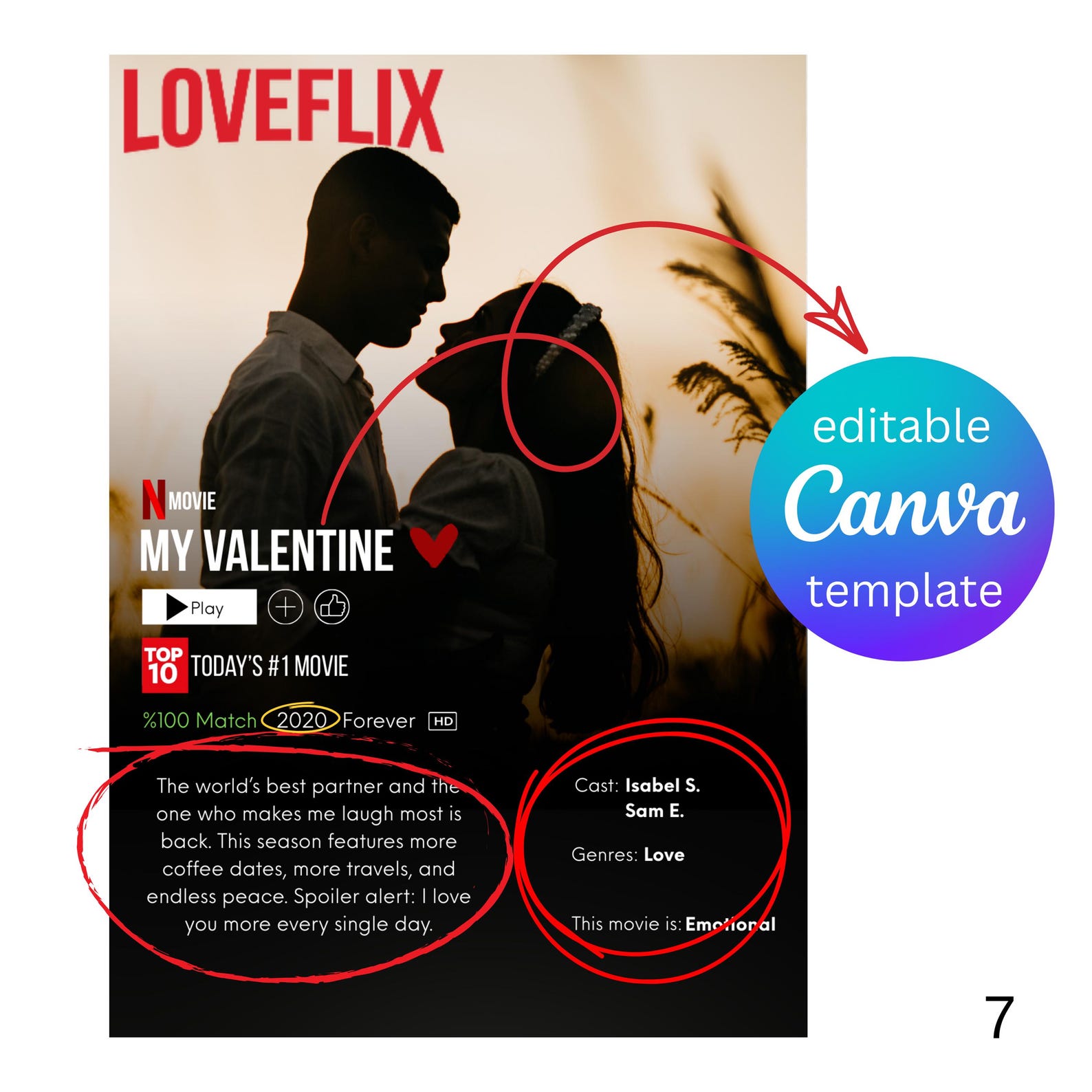 Personalized Loveflix Movie Poster, Custom Couple Photo, Canva Template ...